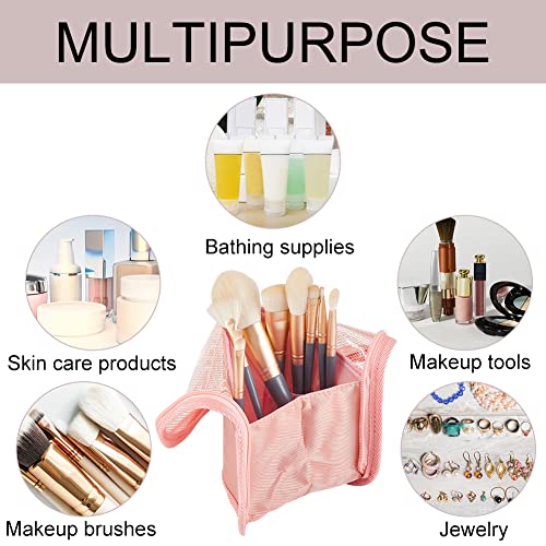PH PandaHall 1pc Makeup Brushes Travel Case Pink Makeup Brush Holder Portable Cosmetic Bag Storage Organizer Foldable Makeup Organizer Bag with Zipper for Travel Bathroom Brush Lip Gloss