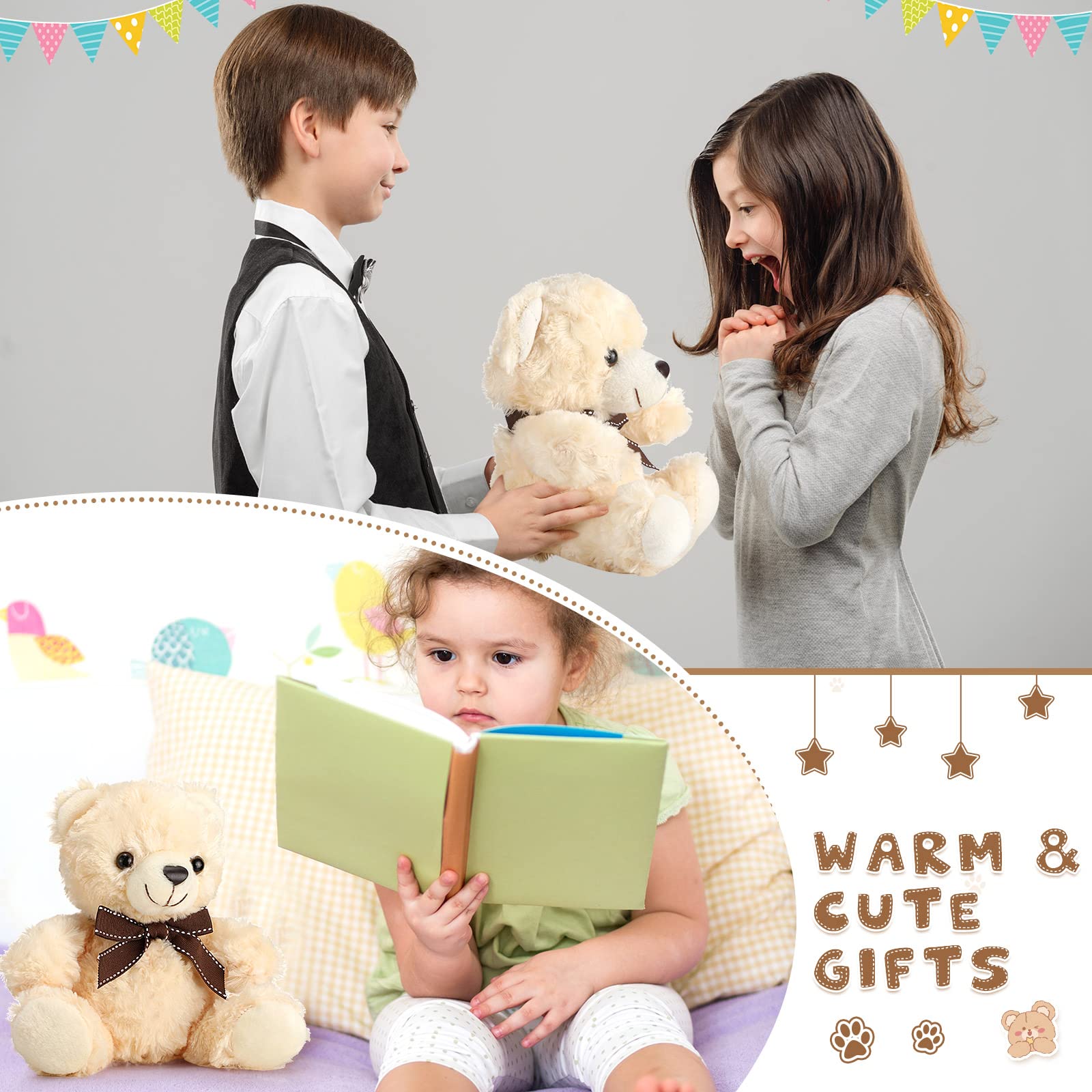 HyDren 9 Pcs Bear Stuffed Animals Bulk 8" Plush Bears Doll Soft Bear Toy with Ribbon Bow Wedding Birthday Easter Mother's Day Grad(Multicolor)