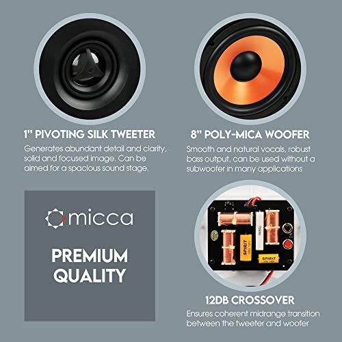 Micca M-8S 8 Inch 2-Way in-Wall Speaker for Home Theater, Whole House Audio, Indoor or Covered Outdoor Areas, 8" Poly Woofer, 1" Pivoting Silk Tweeter, White, Paintable, Each