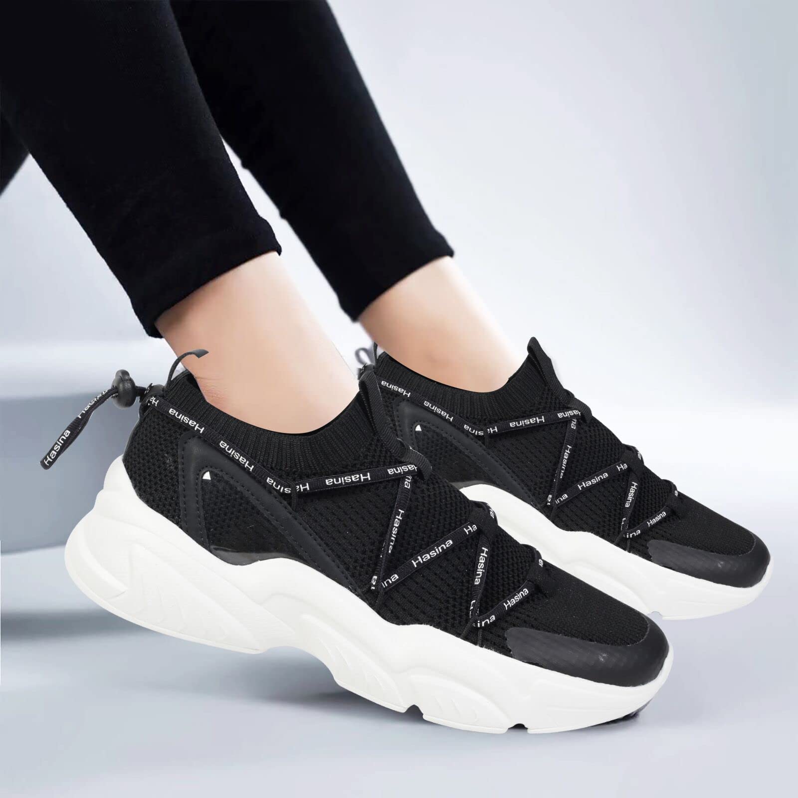 Hasina Women's Running Shoes Slip On Tennis Walking Sneakers Lightweight Breathable Mesh Upper Workout Casual Sports Shoes (White/Black,8.5)