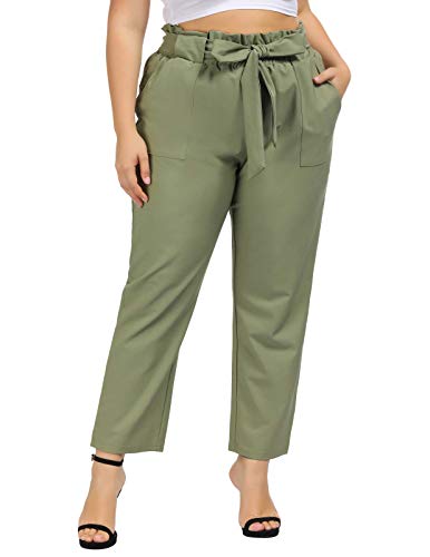 Hanna Nikole Women Casual Straight-Leg Pants Stretch Casual Plus Size Pants with Pockets 22W Green