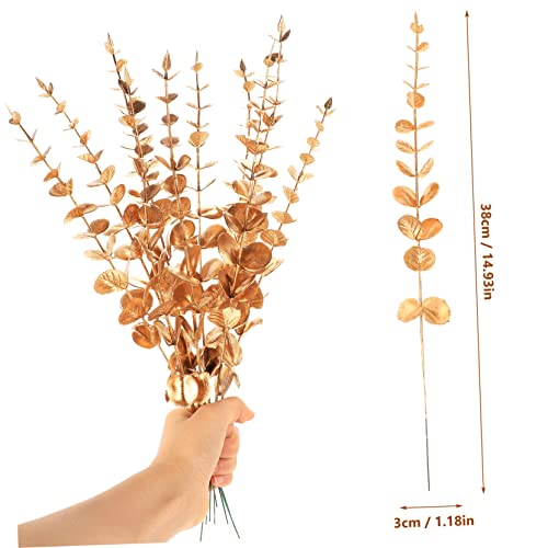 NOLITOY 10Pcs Eucalyptus Leaves Gold Home Decor Green Leaves Artificial Flowers Green Leaves Decor Faux Silver Eucalyptus Fall Decor Plants Artificial Greenery Stems Plastic Vase Decors