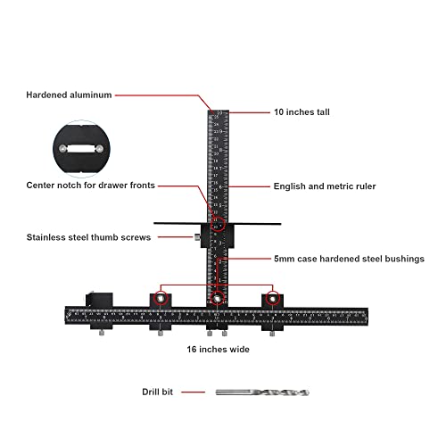 Lonfu Cabinet Hardware Jig for Handles, Adjustable Template with Convenient and Precise Installation for Door and Drawer Knobs,Pulls,Tool Accessories Jig of Aluminum Alloy