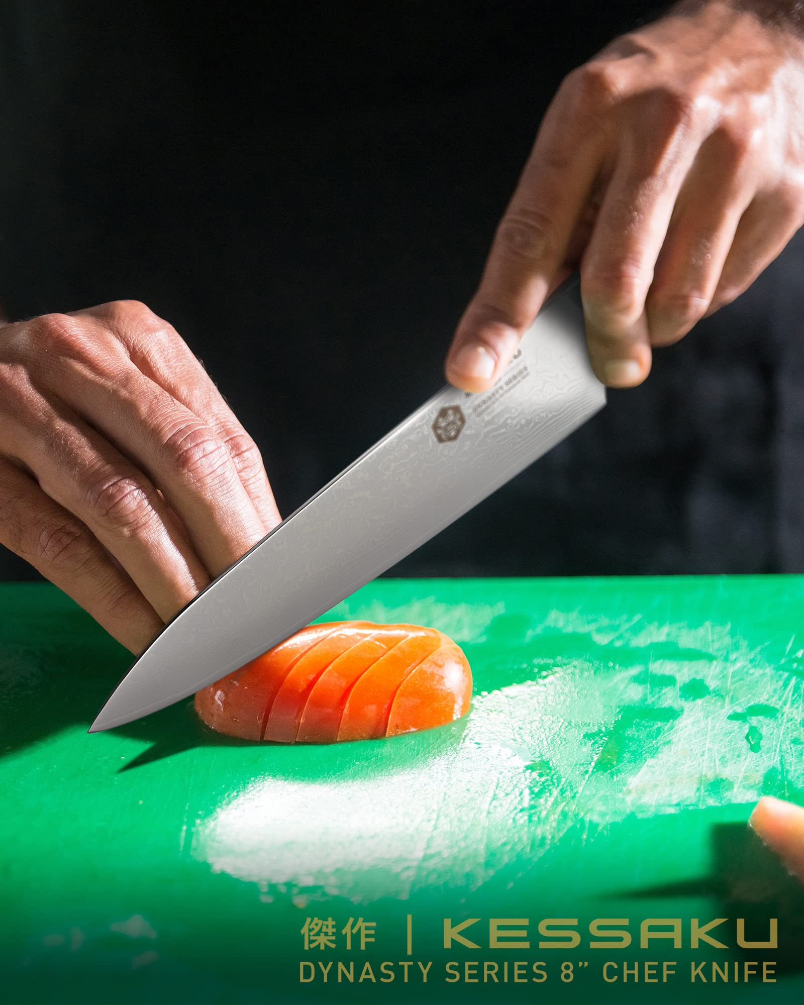 KESSAKU Chef Knife - 8 inch - Damascus Dynasty Series - Razor Sharp Kitchen Knife - Forged 67-Layer Japanese AUS-10V High Carbon Stainless Steel - G10 Garolite Handle with Blade Guard
