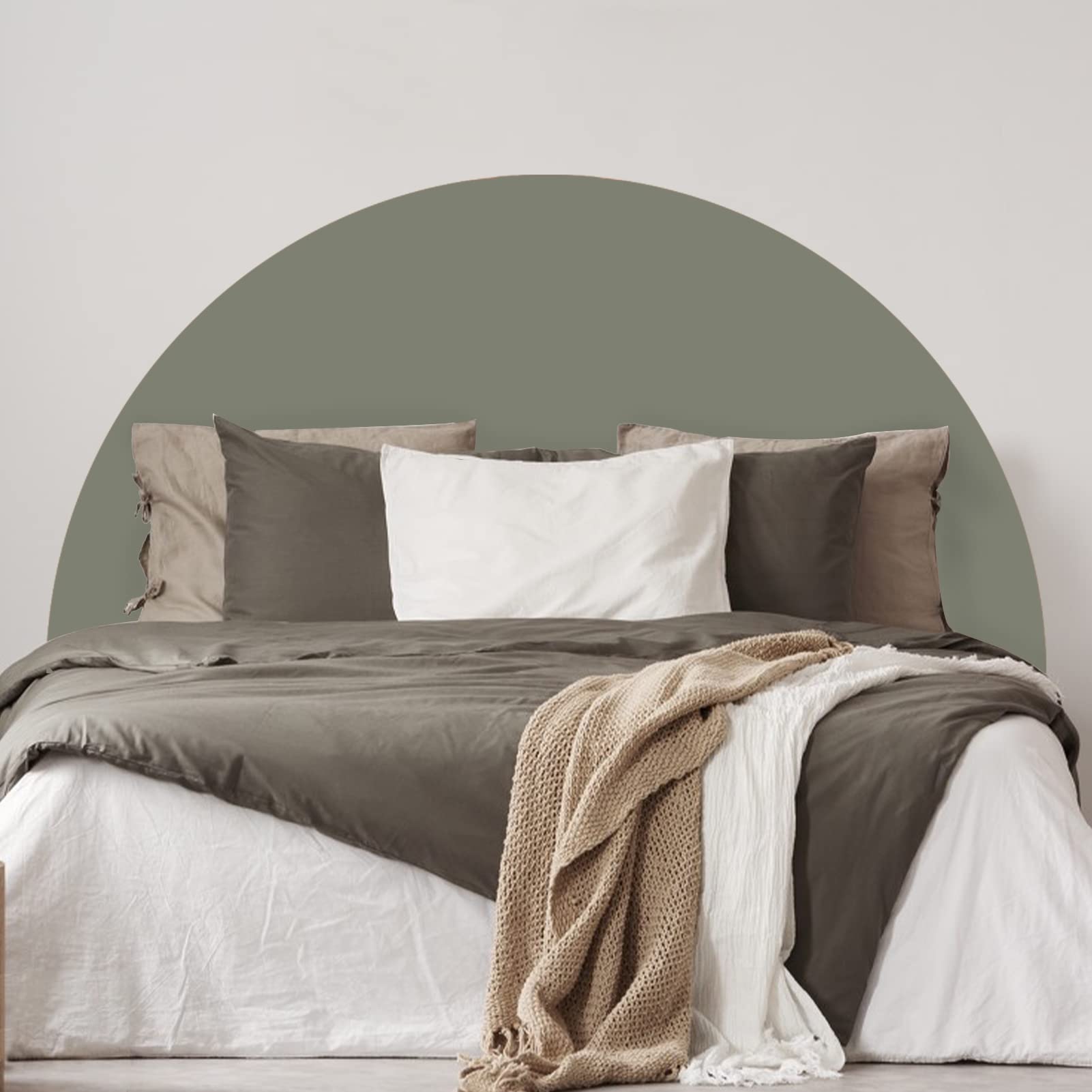 Half Circle Boho Headboard Decal - Semicircle Bohemian Style Wall Decor, Removable Boho Wall Sticker for Bedroom Living Room Nursery Bed Hotel Corridor Decoration, 66”x33”,Morandi Colors (Beige Green)