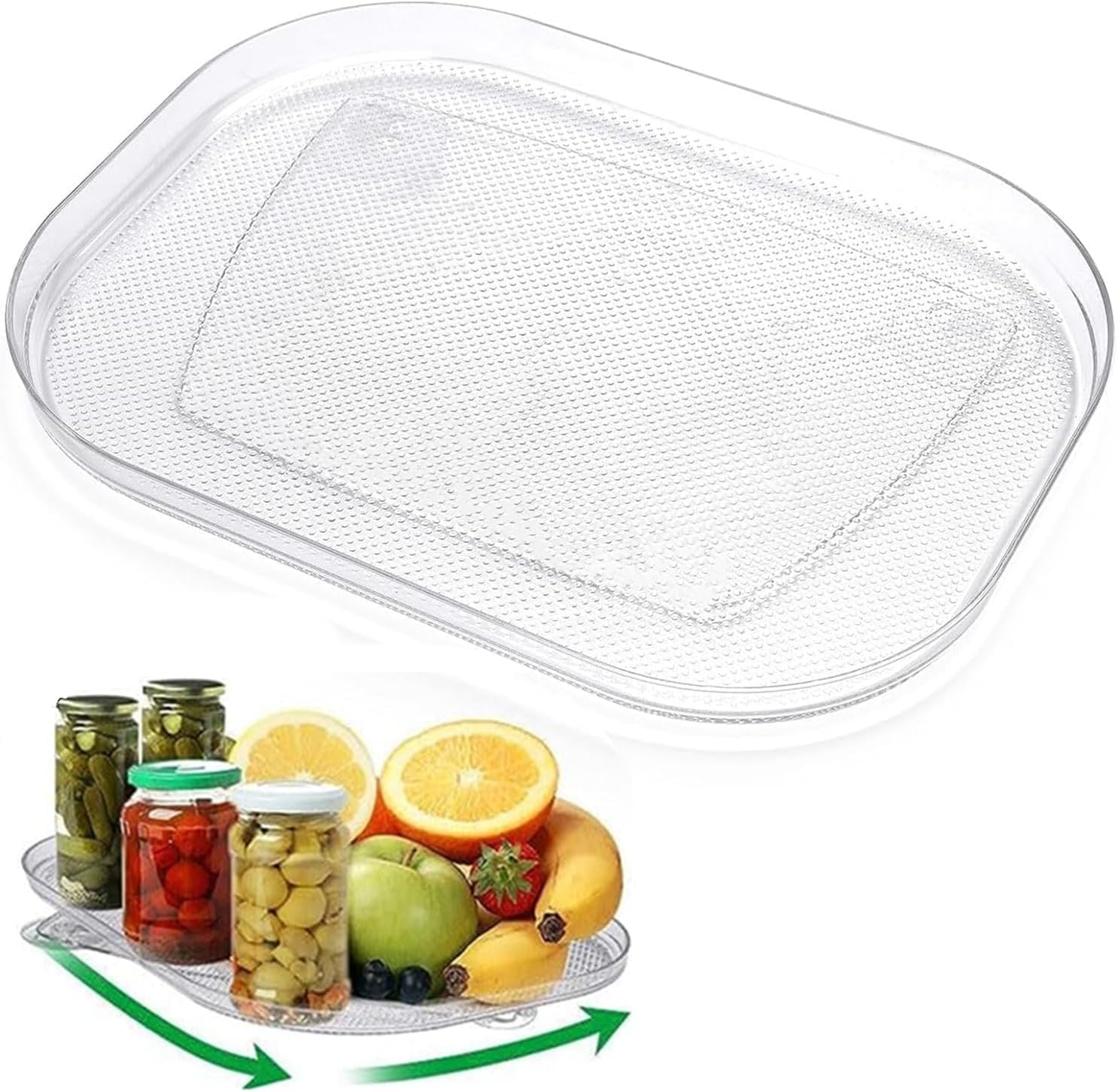 Hmdswa Lazy Susan Turntable Organizer for Refrigerator, 15.75'' Large Fridge Lazy Susan Organizer Rectangle - Clear PET Material | Space-Saving Solution for Easy Access