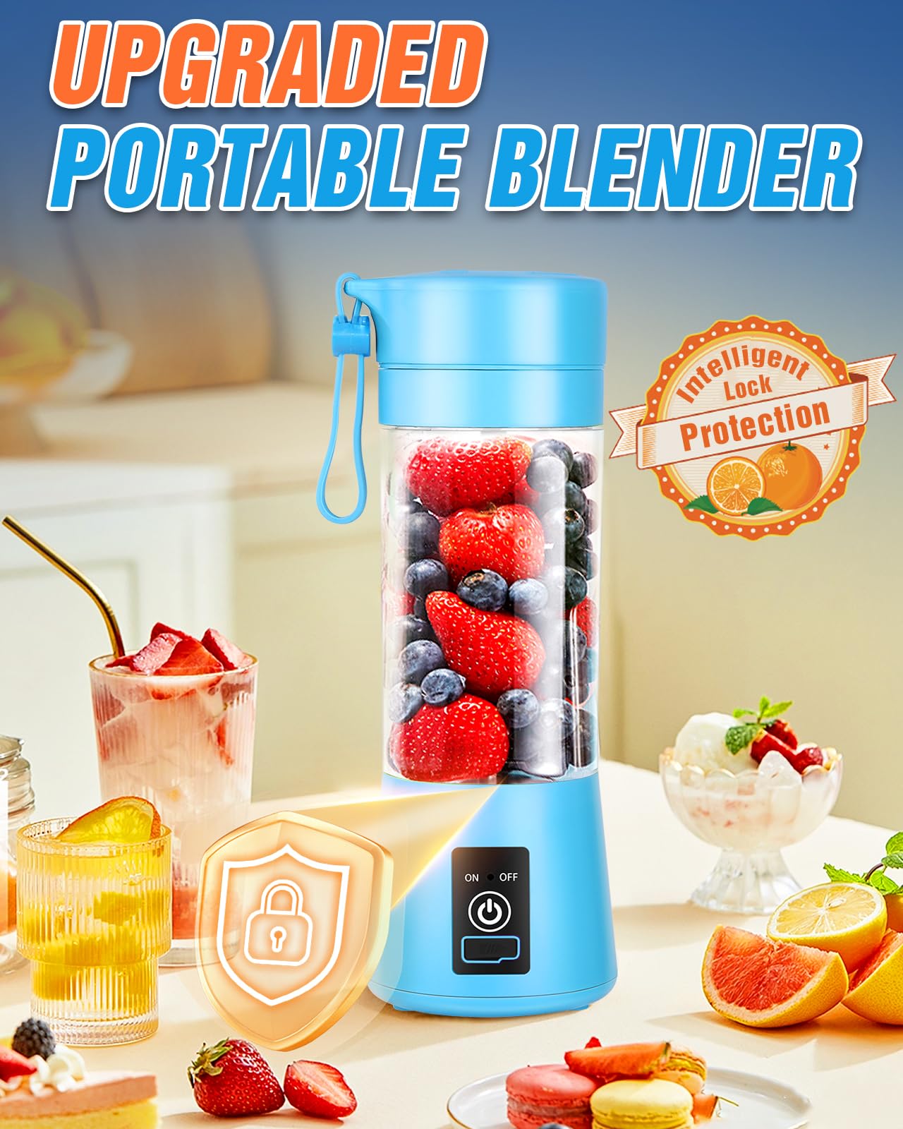 Portable Blender for Shakes and Smoothies,6 Blades Juicer Cup for USB Rechargeable,Personal Blender with One Touche Operation,Blender Shake Smoothie for Kitchen,Travel and Sport