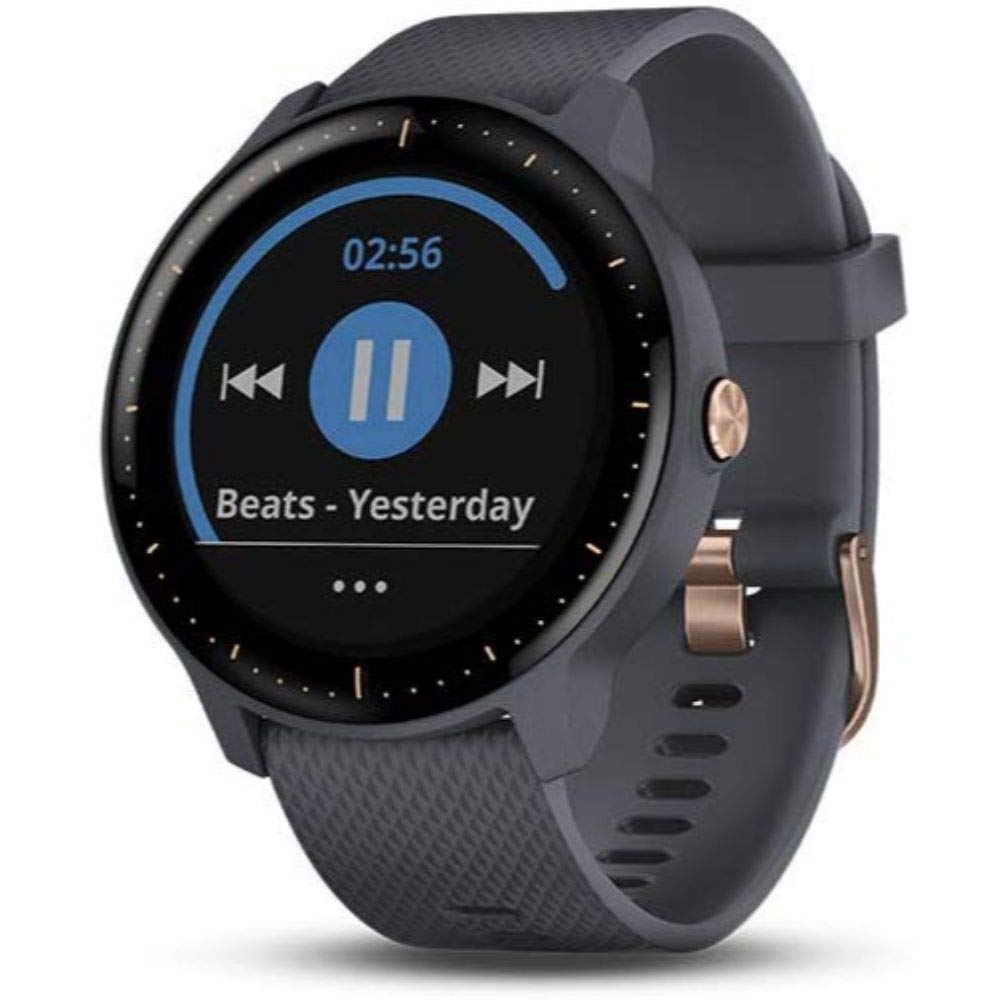 Garmin Vivoactive 3 Music, Multisport GPS Watch with Music Storage, Built-in Sports Apps, Automatic Sync and Supports Spotify, Granite Blue with Rose Gold Hardware (Renewed)