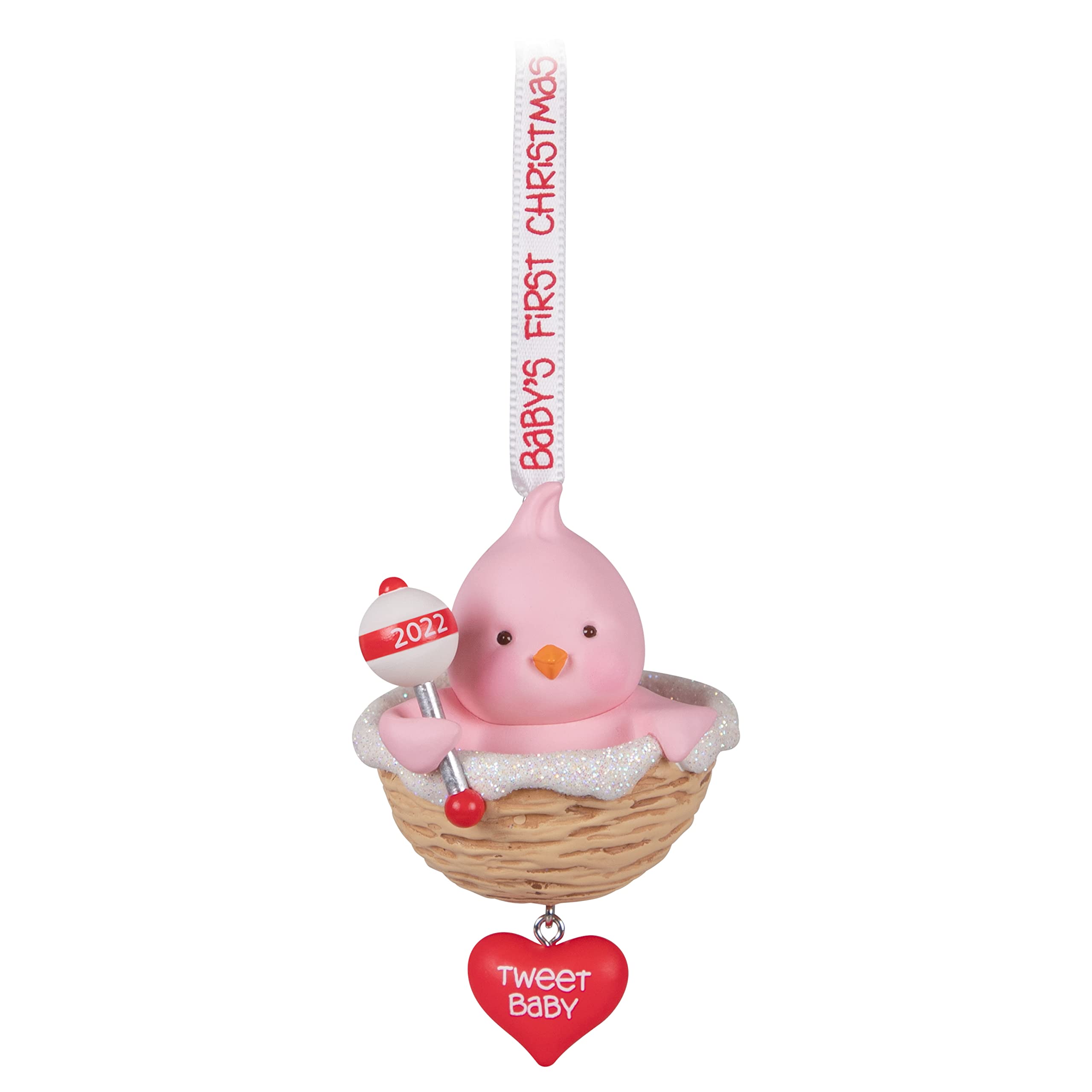 Hallmark Keepsake Christmas Ornament 2022 Year-Dated, Baby Girl's First Christmas, Pink Bird