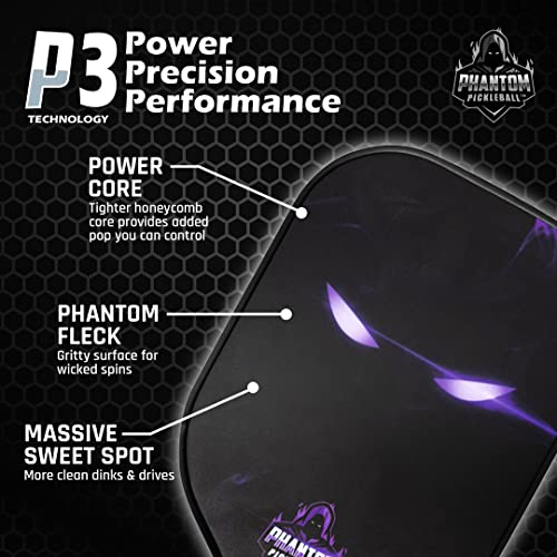 Phantom Goliath 16mm Carbon Fiber Elongated Body Pickleball Paddles - Max Grit and Spin - USAPA Approved β Pickleball Rackets - Pickle-Ball Equipment with Polypropylene Core β Lightweight (Purple)