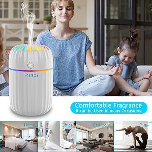 Pinci 300ml Air Humidifier,Colorful Cool Portable Mini Humidifier,Small Desktop Cold mist Humidifier,Auto Shut-Off,2 Mist Modes,Super Quiet for Car,Plant,Office,Bedroom(White)