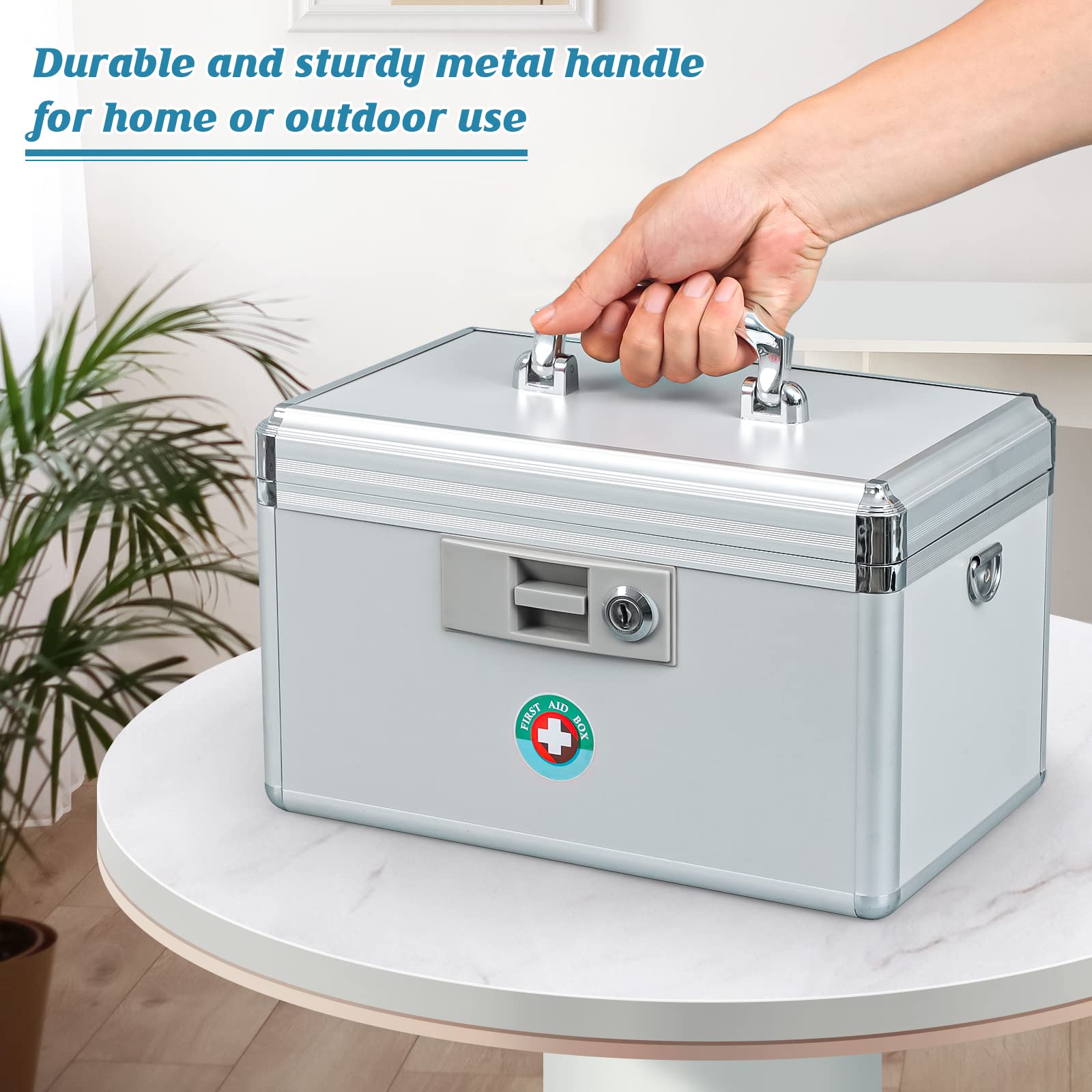 KYODOLED Locking Key Medicine Box,First Aid Key Safe Box with Lock,Key Medication Storage Lock Box for Drugs Use, 12.2'' x 7.8'' x 8.2'' White