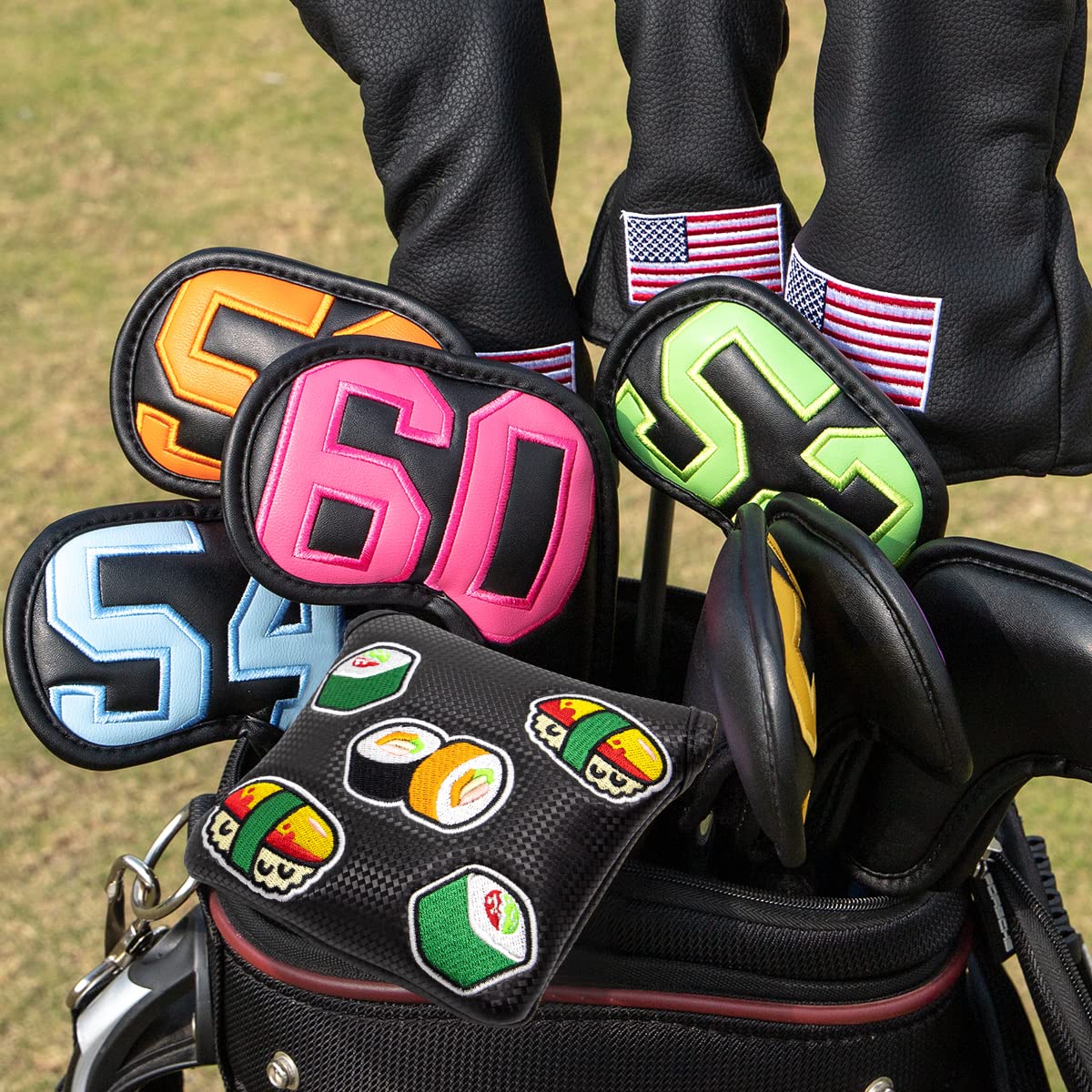 Golf Mallet Putter Cover, Sushi Pattern Putter Covers Golf Club Head Covers Putter Headcover for Mallet Leather Golf Putter Head Covers with Magnetic for All Brands