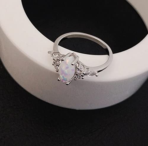 Genuine Marquise Ethiopian Opal Ring-Opal Cubic Zirconia Ring-October Birthstone Ring-925 Sterling Silver Engagement Ring-Opal Wedding Ring (12.5)