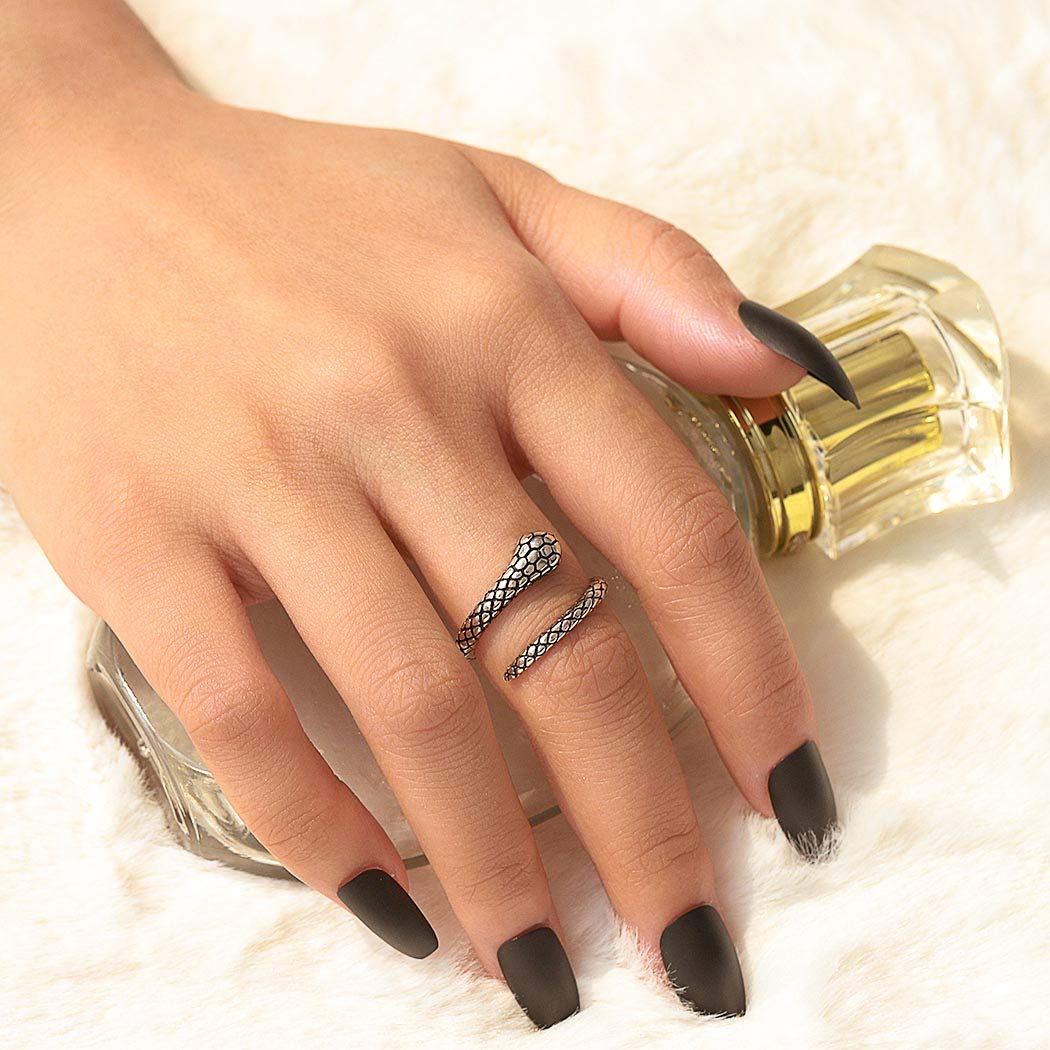 Fstrend Women's Statement Ring Silver Snake Vintage Band Ring Retro Stainless Steel Adjustable Open Rings Jewelry for Women and Girls