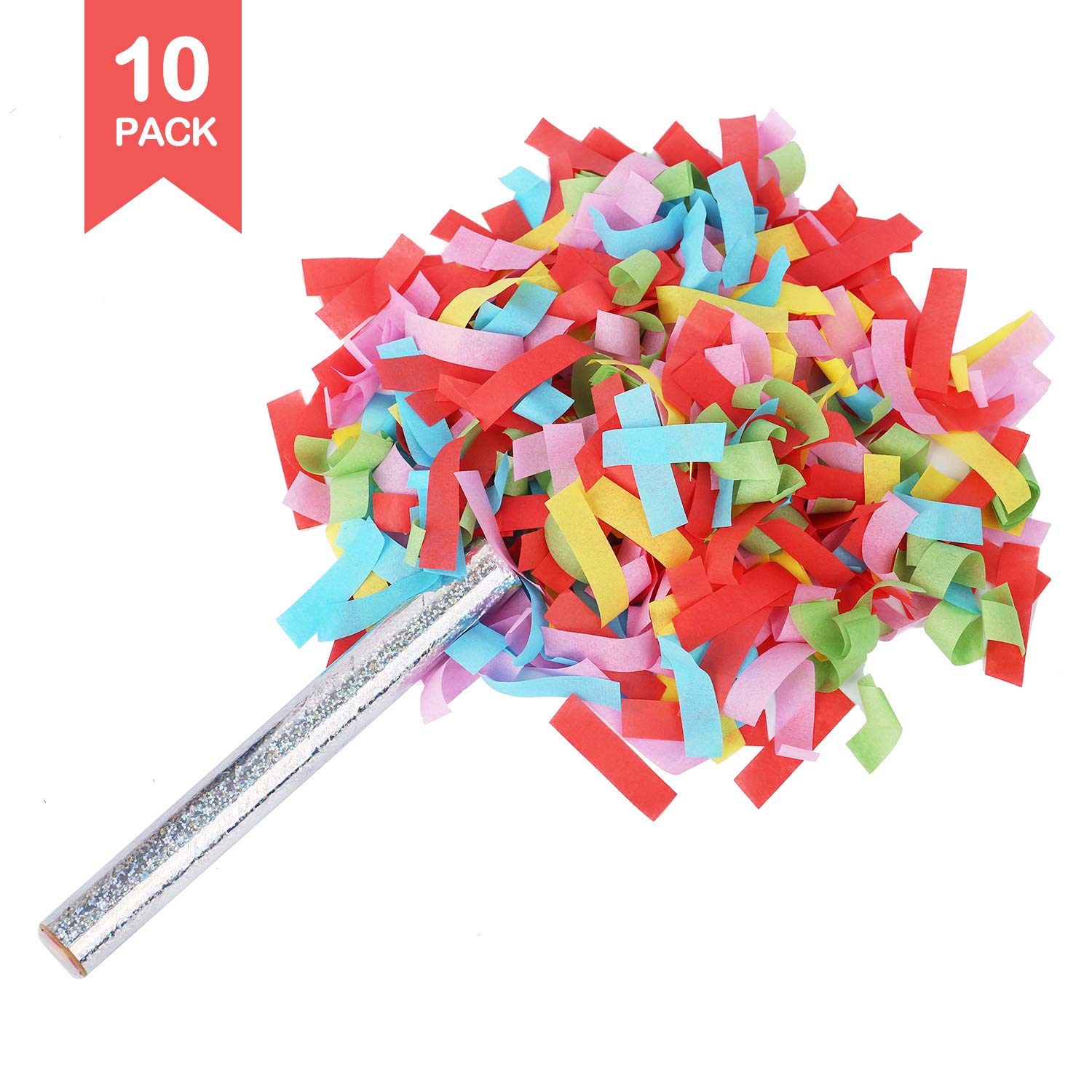 FameFame 10Pack Confetti Wands, Tissue Paper Flick Flutter Sticks for Wedding Celebrations, Anniversary, Birthday Party, Colorful, 7.8inch Confetti Popper