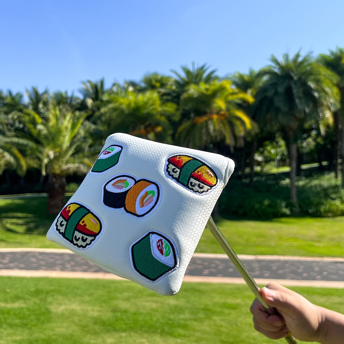 Golf Mallet Putter Cover, Sushi Pattern Putter Covers Golf Club Head Covers Putter Headcover for Mallet Leather Golf Putter Head Covers with Magnetic for All Brands