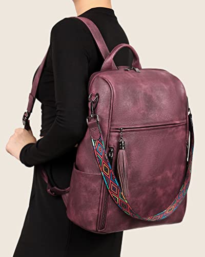 FADEON Laptop Backpack Purse for Women Large Designer PU Leather Laptop Bag, Ladies Computer Shoulder Bags