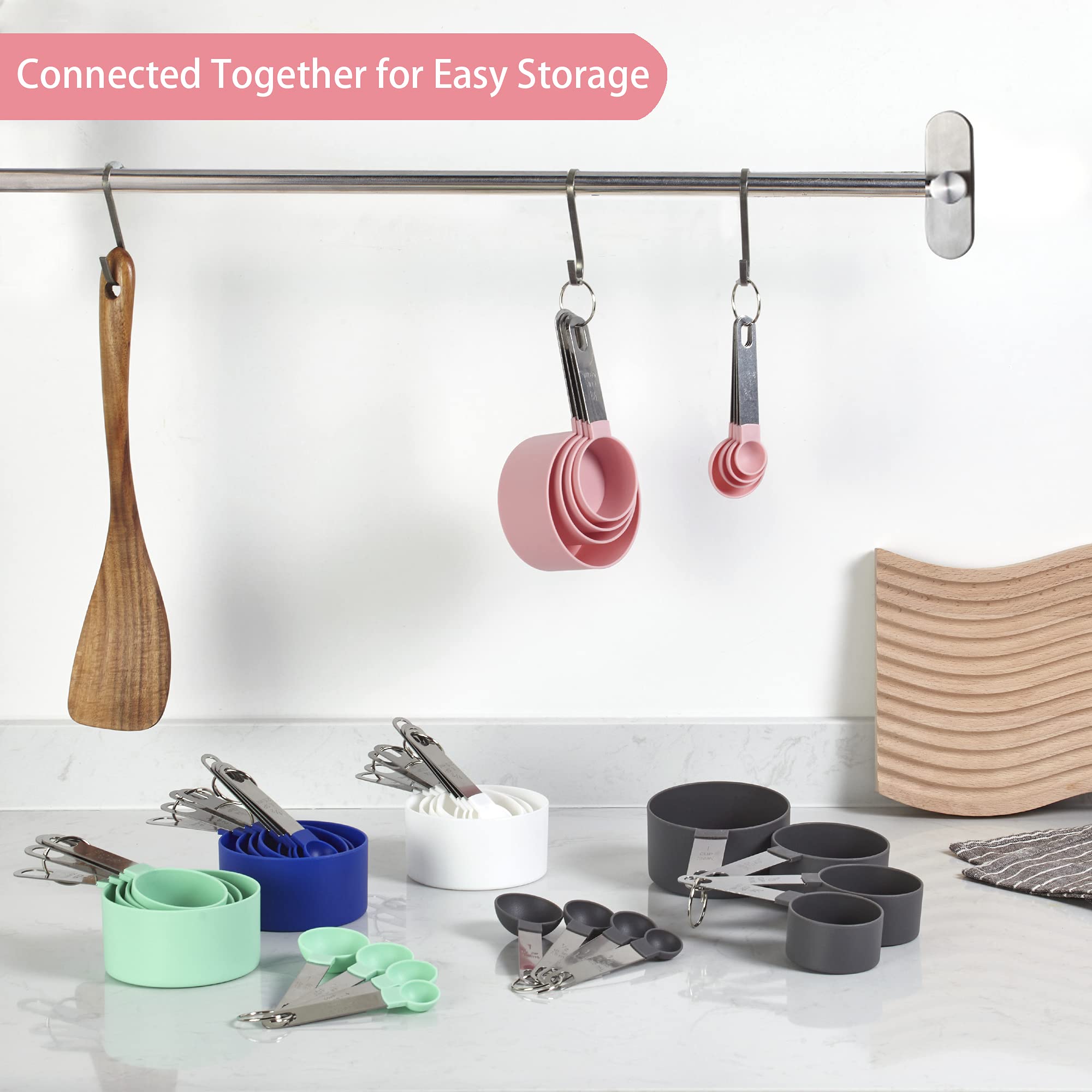 Measuring Cups and Spoons Set of Huygens Kitchen Gadgets 10 Pieces, Stackable Stainless Steel Handle Measuring Cups for Measuring Dry and Liquid Ingredient (Pink)