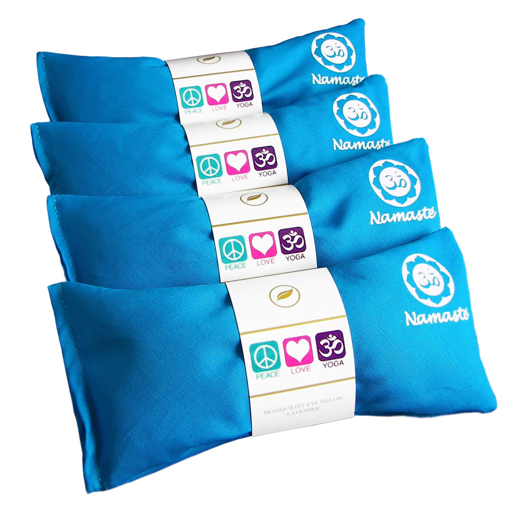 Happy Wraps Namaste Lavender Yoga Eye Pillows - Hot Cold Aromatherapy for Stress, Meditation, Spa, Relaxation Gifts - Set of 4 - Turquoise Cotton