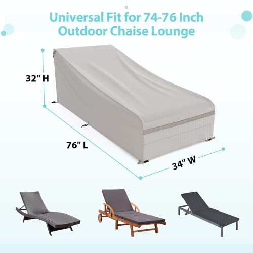 MR. COVER Outdoor Chaise Lounge Covers Waterproof for 74-76 Inch Patio Lounge Chairs, Sturdy 600D Polyester & Double-Stitched Seams, Beige