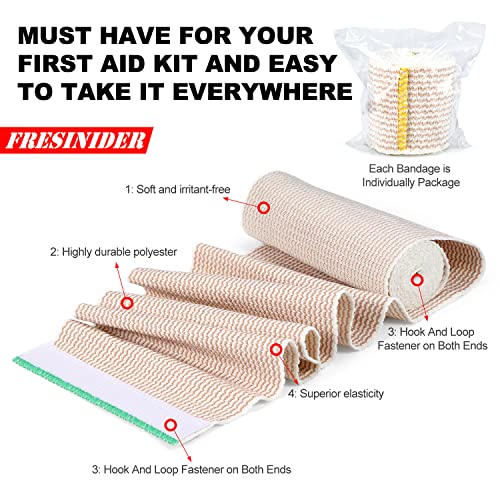 FRESINIDER Premium Elastic Bandage Wrap, 6 Pack 4" Cotton Latex Free Compression Bandage Wrap with Touch Closure at Both Ends, Support & First Aid for Sports, Medical, and Injury Recovery