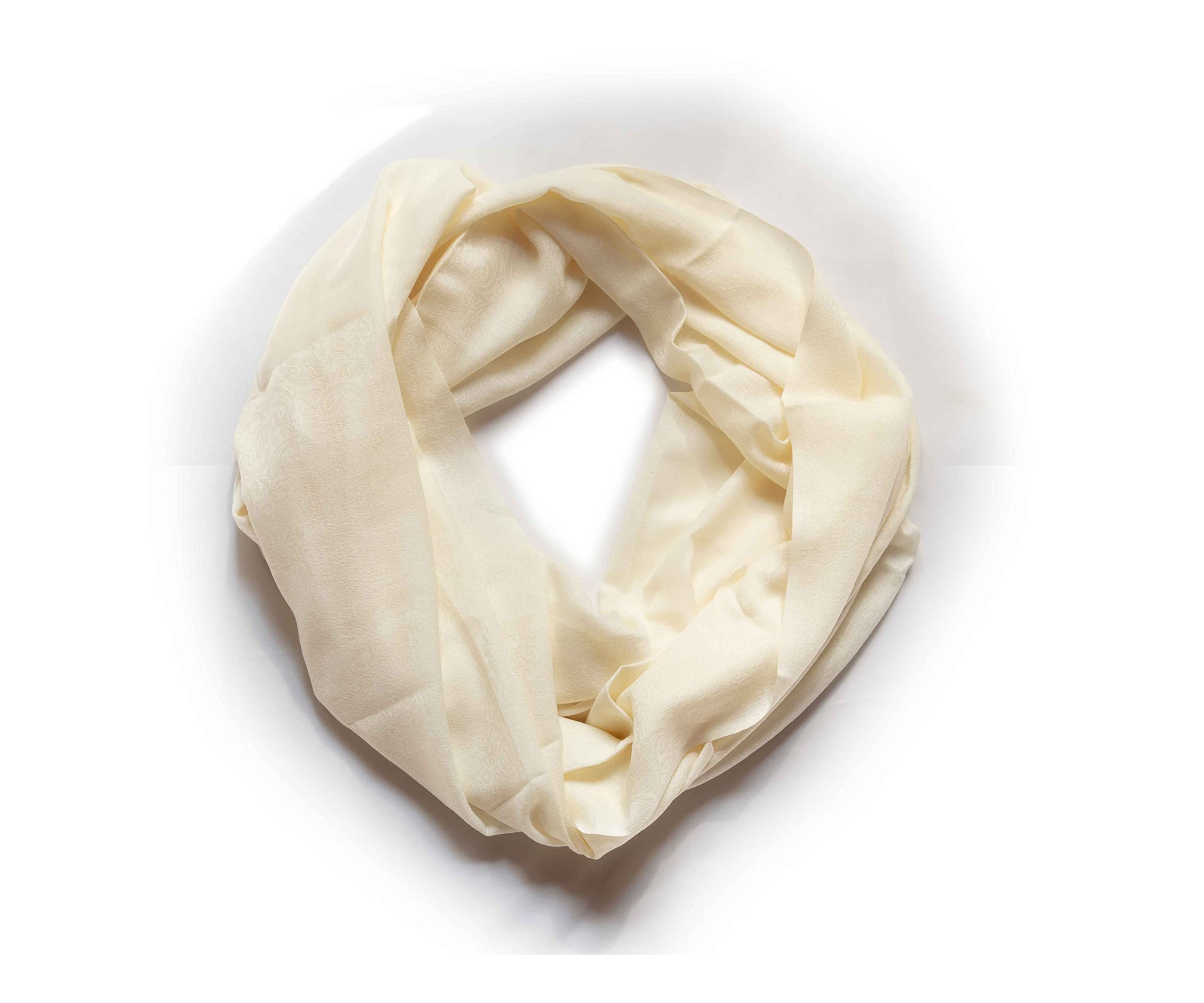 HERITAGE TRADING Extra Large Soft Wool Jamavar Shawl White-on-White Paisley Bridal Pashmina 100"x52"