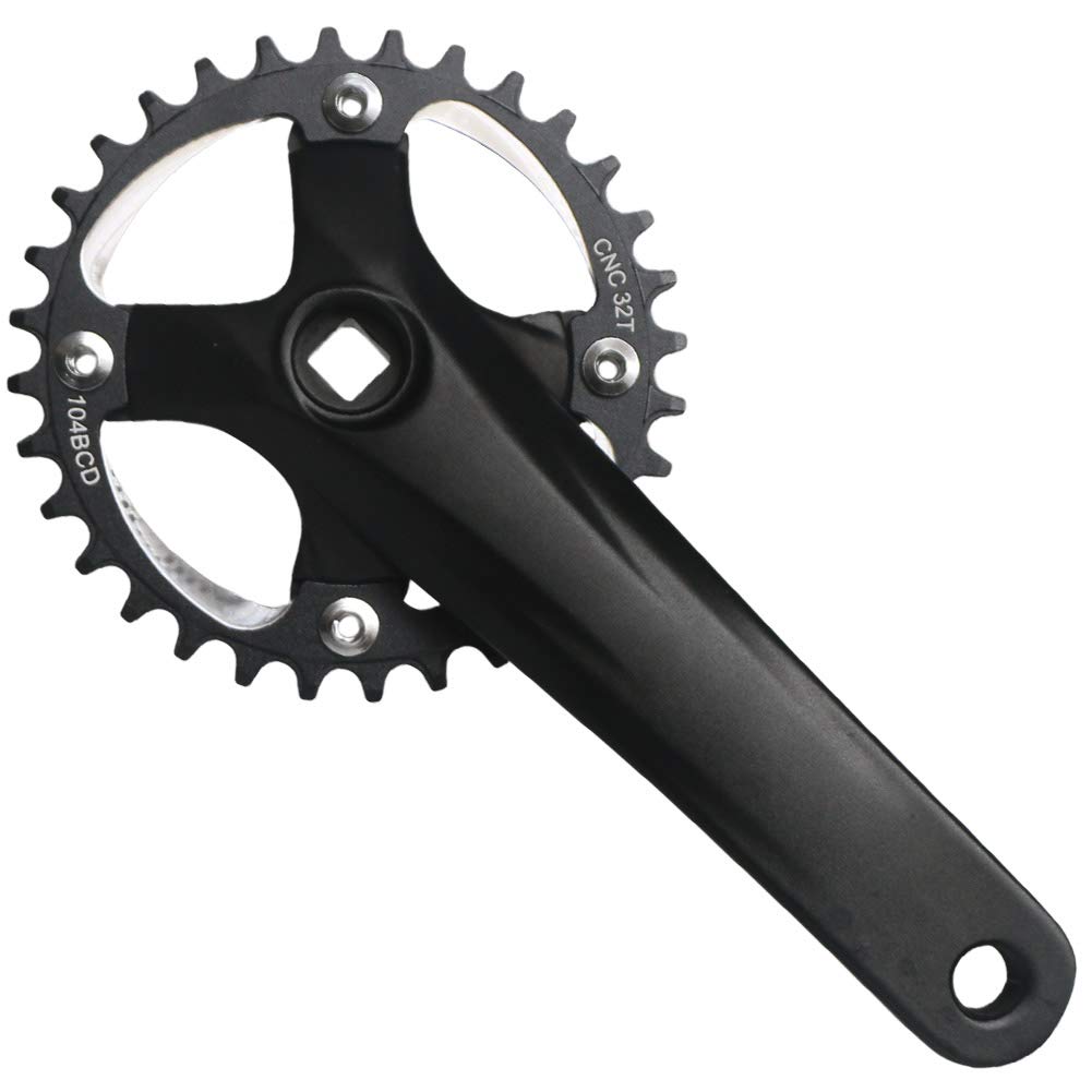 GANOPPER Square Taper MTB Crankset 1X Mountain Bike Single Speed Bicycle Crank Arm Set 34T Chainring 104mm BCD Narrow Wide Teeth