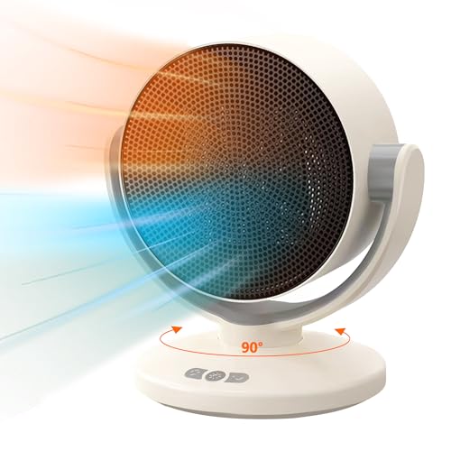 loranu 2 in 1 Fan and Heater Combo for Indoor Use, Oscillating Desktop Heater & Cooler for Home Office Desk, Electric Portable Ceramic Personal Heaters Small & Quiet, Tip-over & Overheat Protection