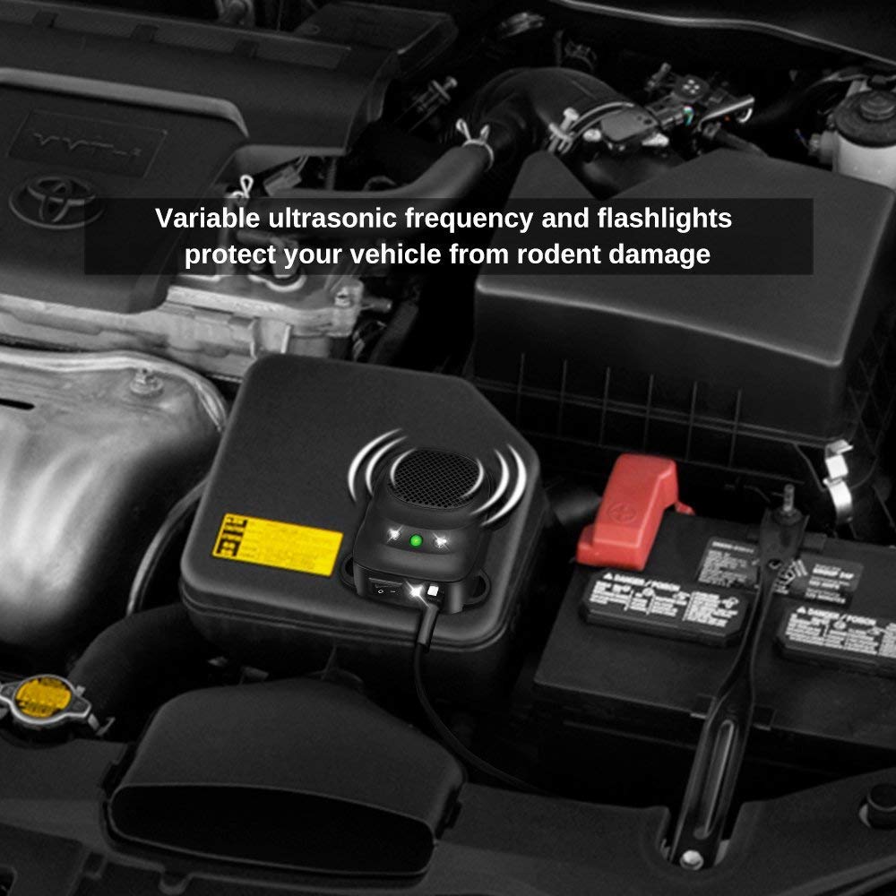 Loraffe Ultrasonic Rodent Repellers for Car, Wired Under Hood Animal Repellers, Vehicle and Garage Rodent Defense, Pest Control