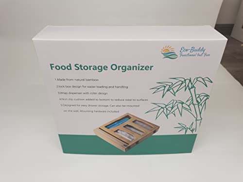 Plastic Bag Storage Organizer Bamboo - 5 in 1 Wrap Dispenser with Cutter, Suitable for Gallon, Quart, Sandwich & Snack Bag, Cling Film, Aluminum Foil etc; Compatible with 12" Kitchen Rolls