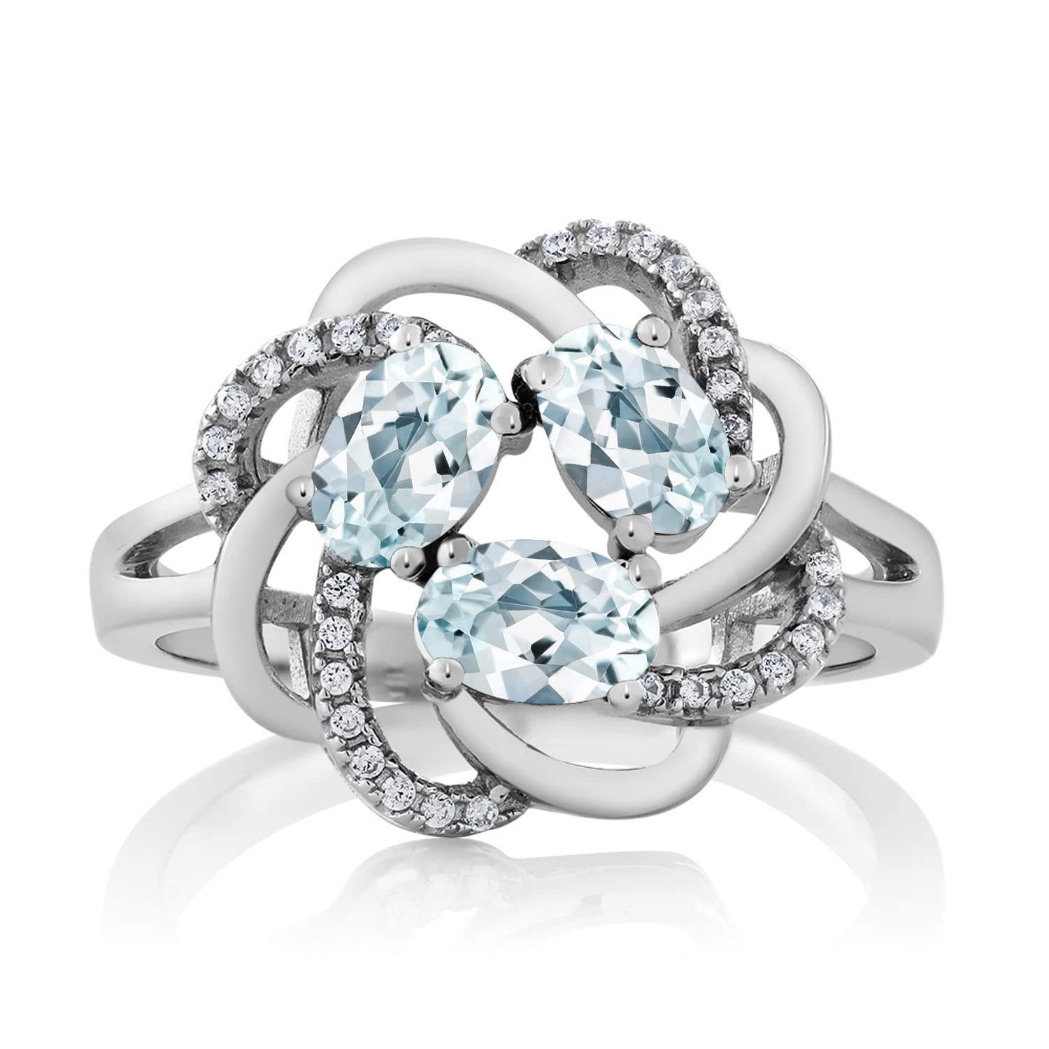 Gem Stone King 925 Sterling Silver Sky Blue Aquamarine Ring For Women (1.87 Cttw, Oval 6X4MM, Gemstone March Birthstone, Available In Size 5, 6, 7, 8, 9)