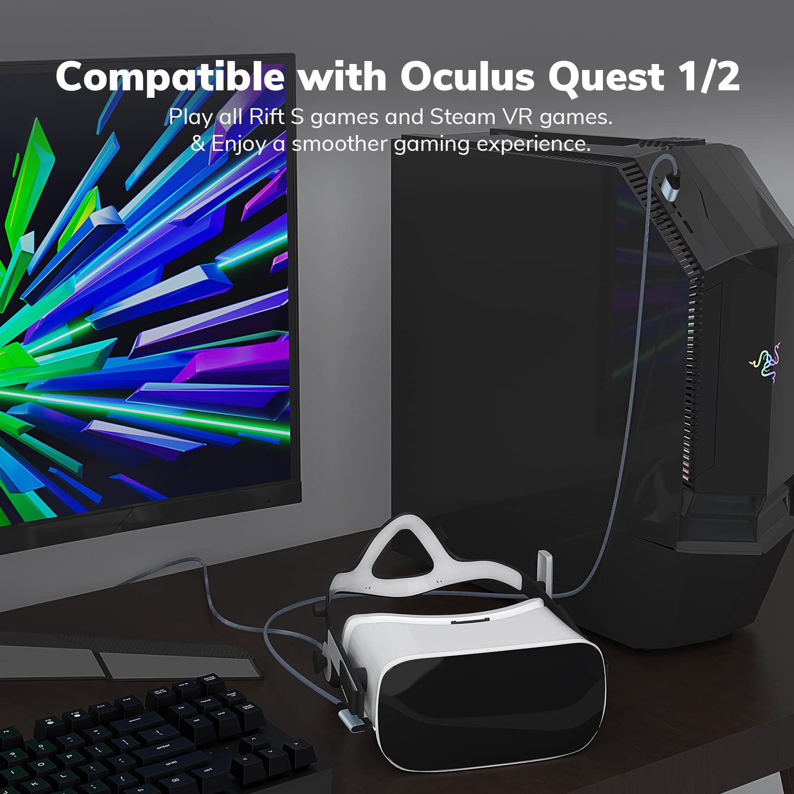for Oculus Quest 2 Link Cable16.4ft Oculus Link Cable Fast Charging and High Speed Data Transfer Nylon Braided USB 3.0 to USB C Cable Compatible with Oculus/Meta Quest 2 VR Headset Gaming PC Steam VR