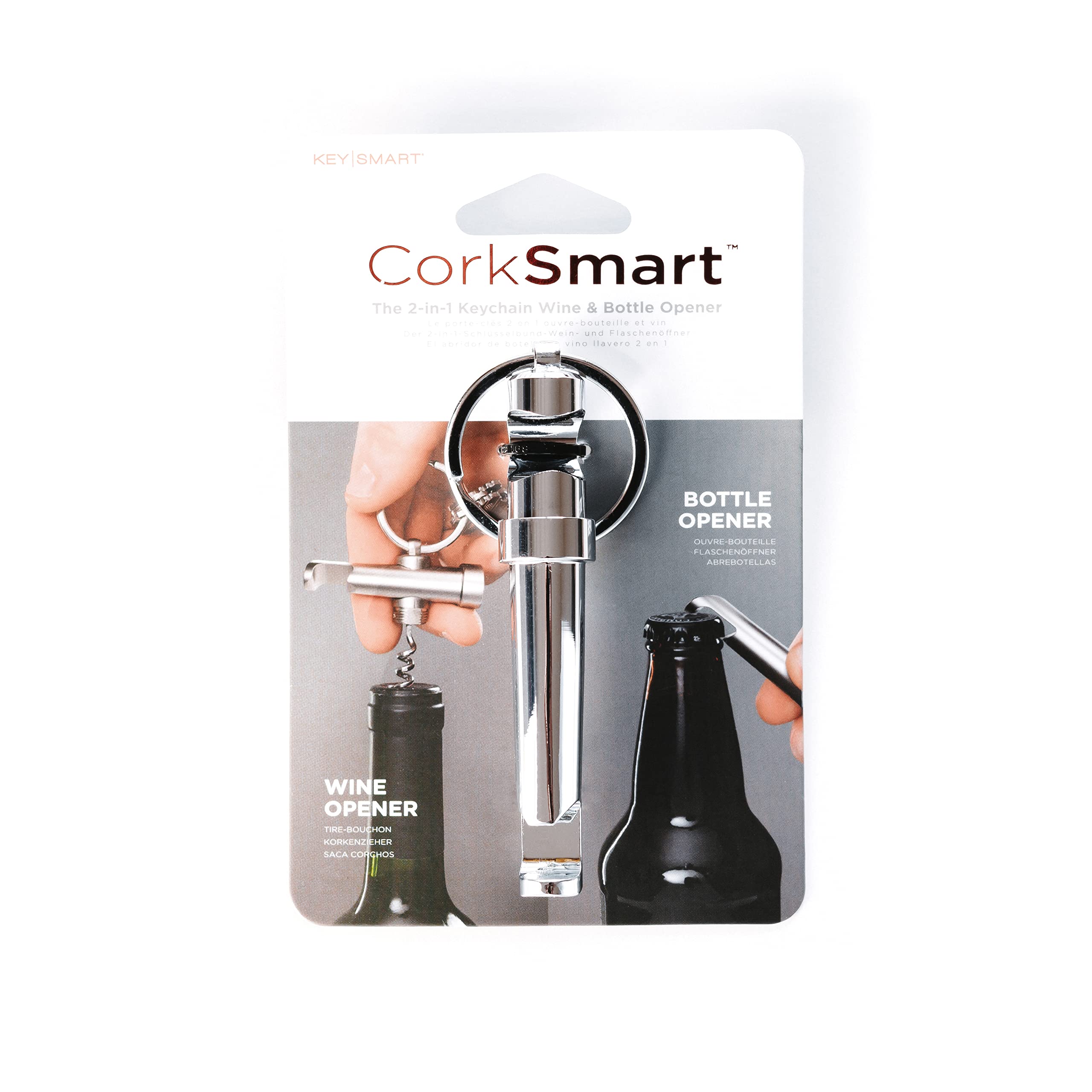 KeySmart CorkSmart - 2-in-1 Keychain Wine Opener and Bottle Opener, the Ultimate Dual Bottle Opener and Wine Bottle Opener Corkscrew Keychain Accessory