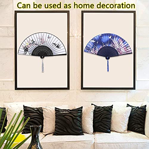 Hand Fan Folding, Elegant Floral Handmade Folding Hand Held Fans with Tassel Grey Chinese Fan Summer Portable Handheld Fan for Dance Party Wedding Gift Home Decoration