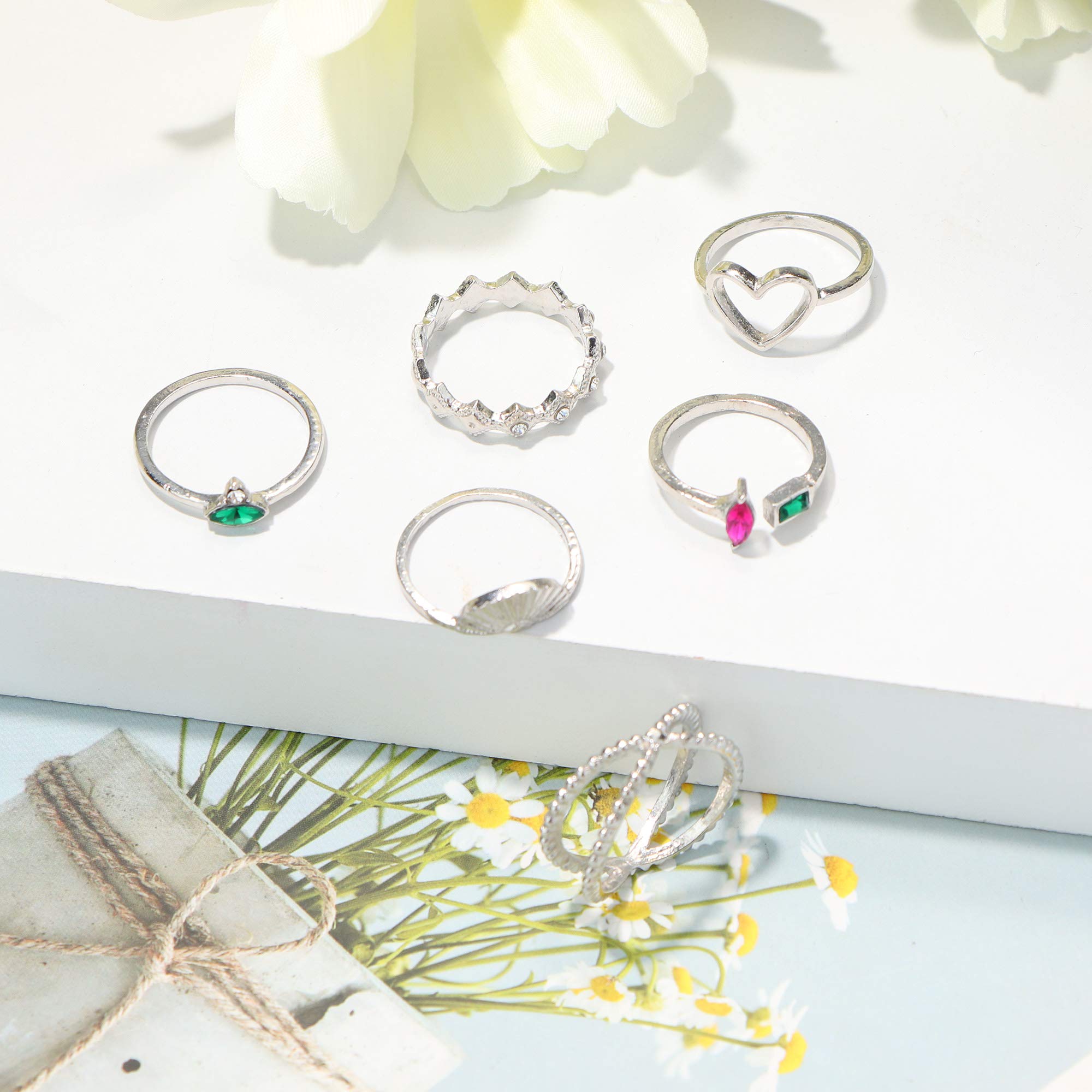 FIBO STEEL 72 Pcs Vintage Knuckle Butterfly Rings for Women Stackable Midi Finger Ring Set