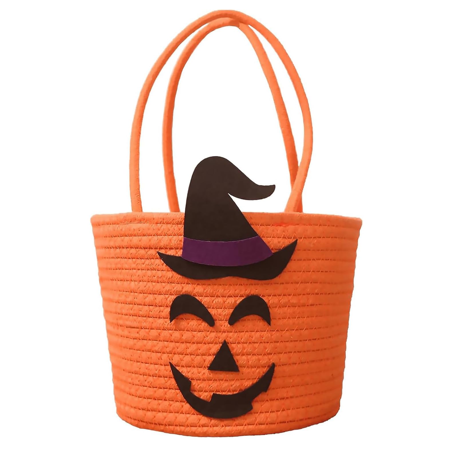 Poschnor Halloween Basket, Halloween Pumpkin Basket for Kids, Halloween Candy Basket, Small Woven Rope Basket bins, Empty Gift Basket for Halloween Decorations, Orange