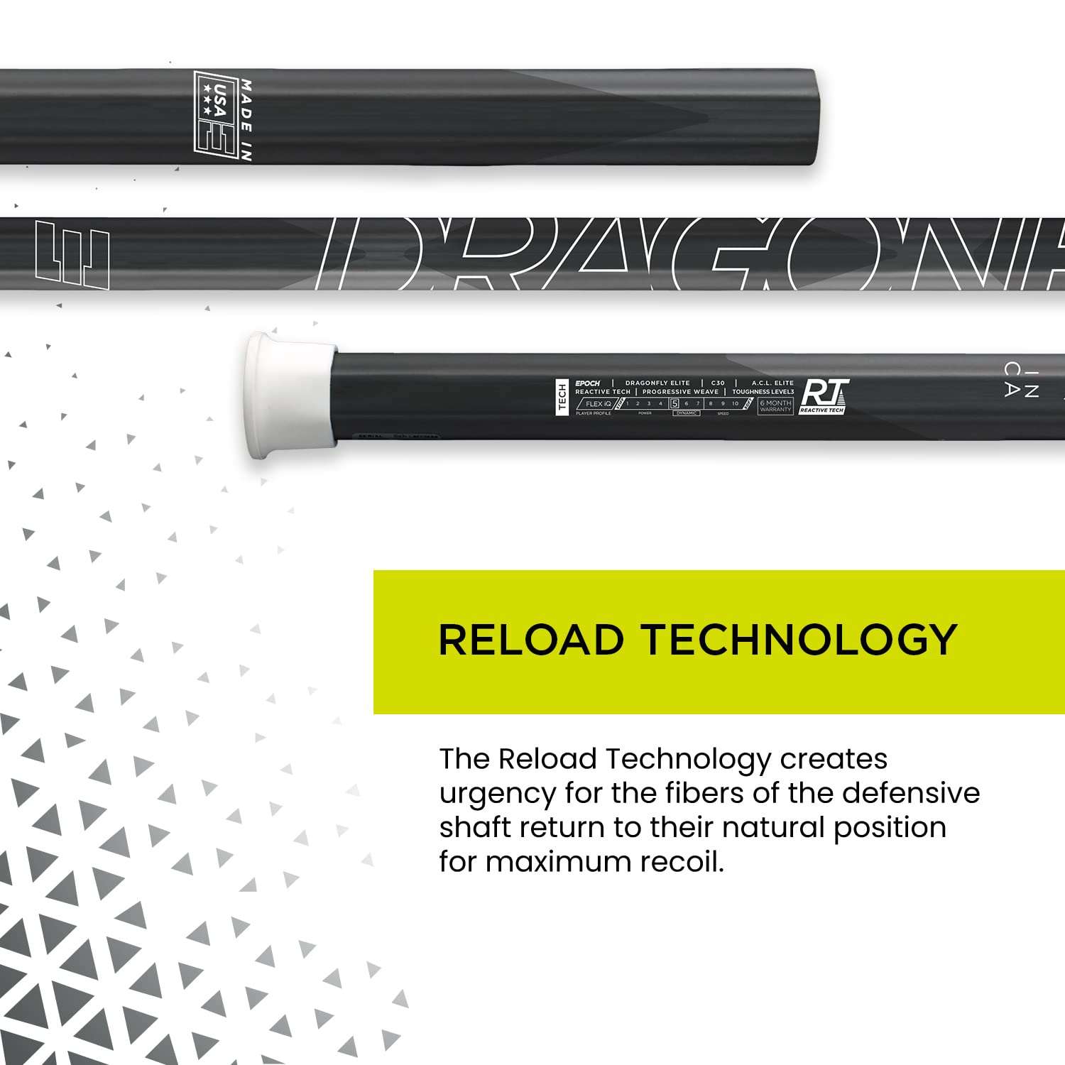 Epoch Dragonfly Elite II Lacrosse Shaft for Attack/Midfield, 30" Soft Flex iQ9, Xtreme Concave Geometry, Lightweight and Durable Stick with Advanced Carbon Layering and Progressive Weave, Made in USA