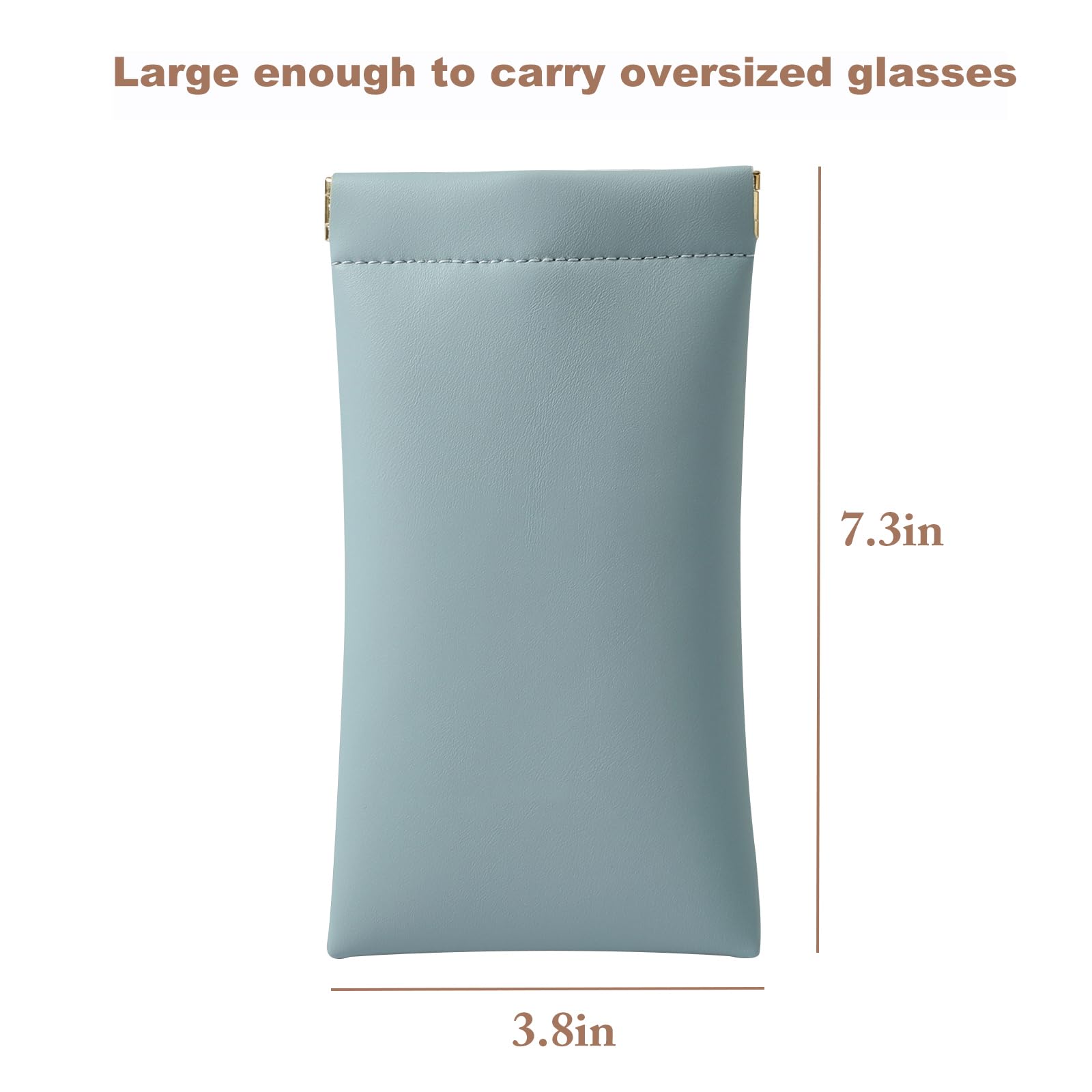 MEIBOOCH Squeeze Top Sunglass Case, New Organosilicon Soft Leather Eyeglass Glass Case Travel Large Sunglasses Pouch (No phrase printed, Blue)