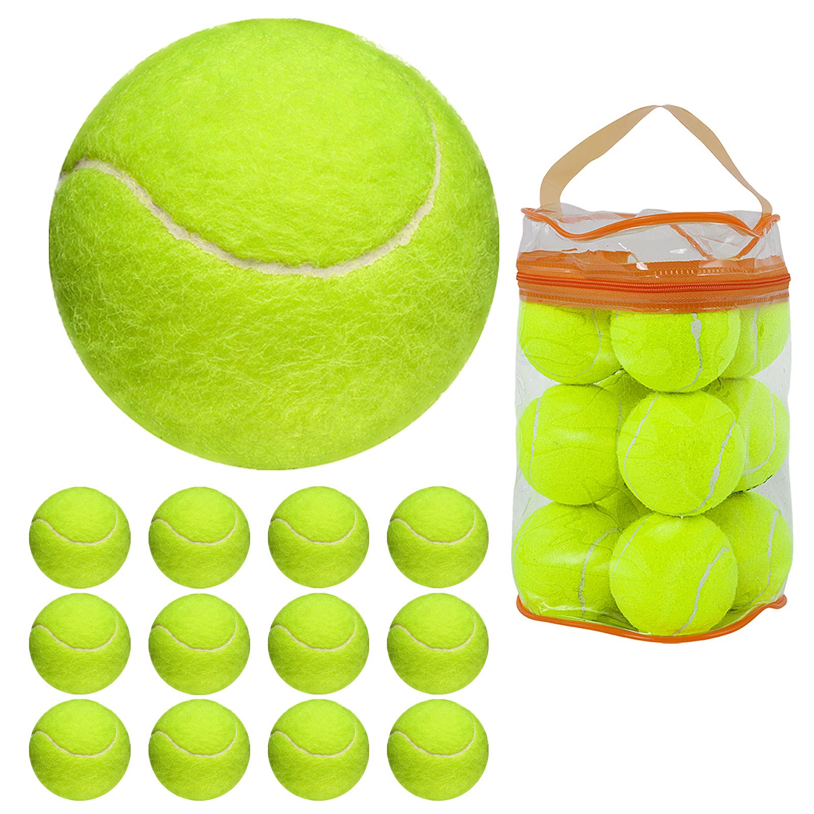 GKK Tennis Balls, 12 Pack Durable Pressurized Yellow Felt, High Bounce Practice Balls for Training, Beginners, Dogs, Ideal Gift
