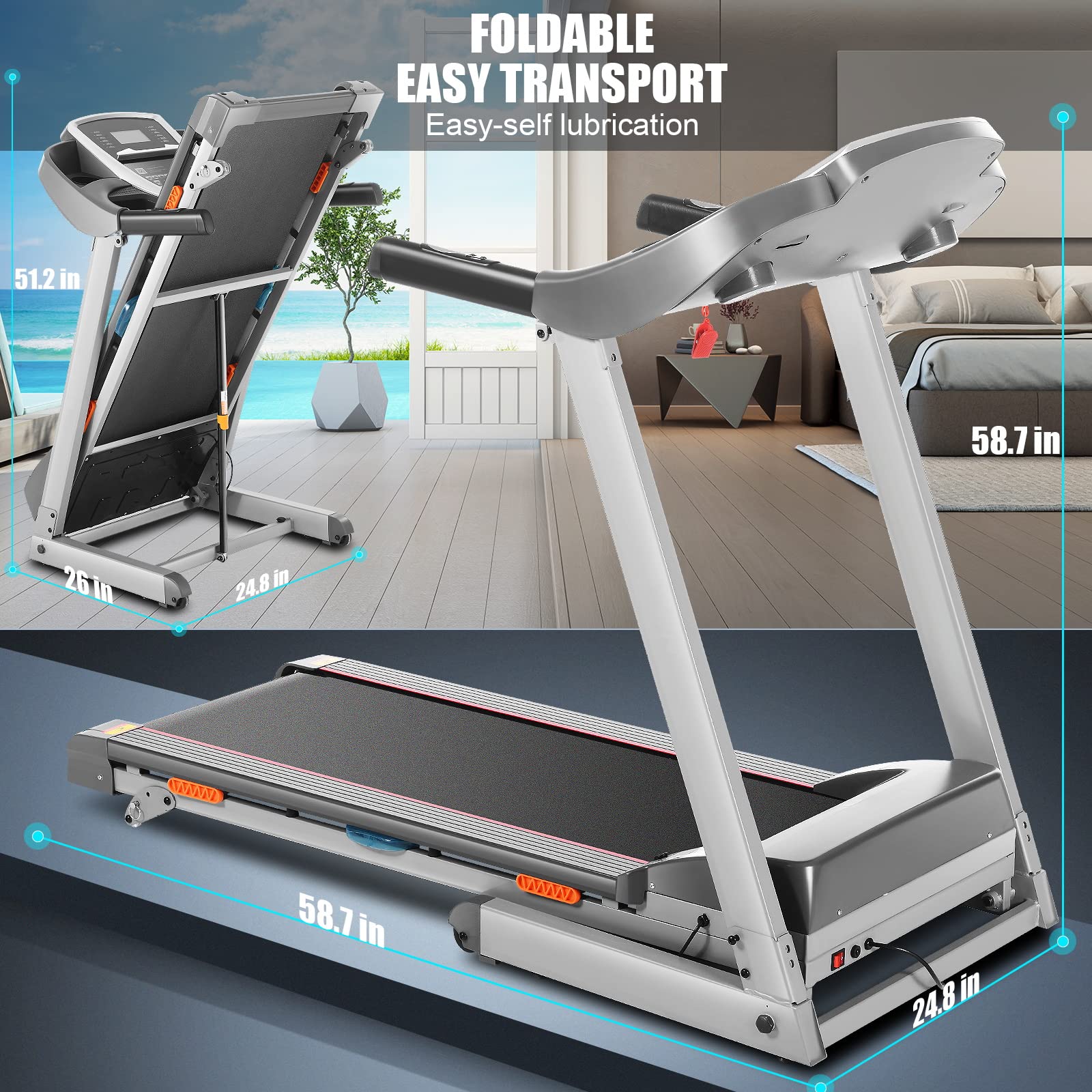 FUNMILY Treadmill with Auto Incline, 3.0HP Electric Treadmill for Home Use, 300LB Capacity Running Machine with Smart APP, Bluetooth Speaker, 12 Preset Programs, LCD Display, Pulse Monitor