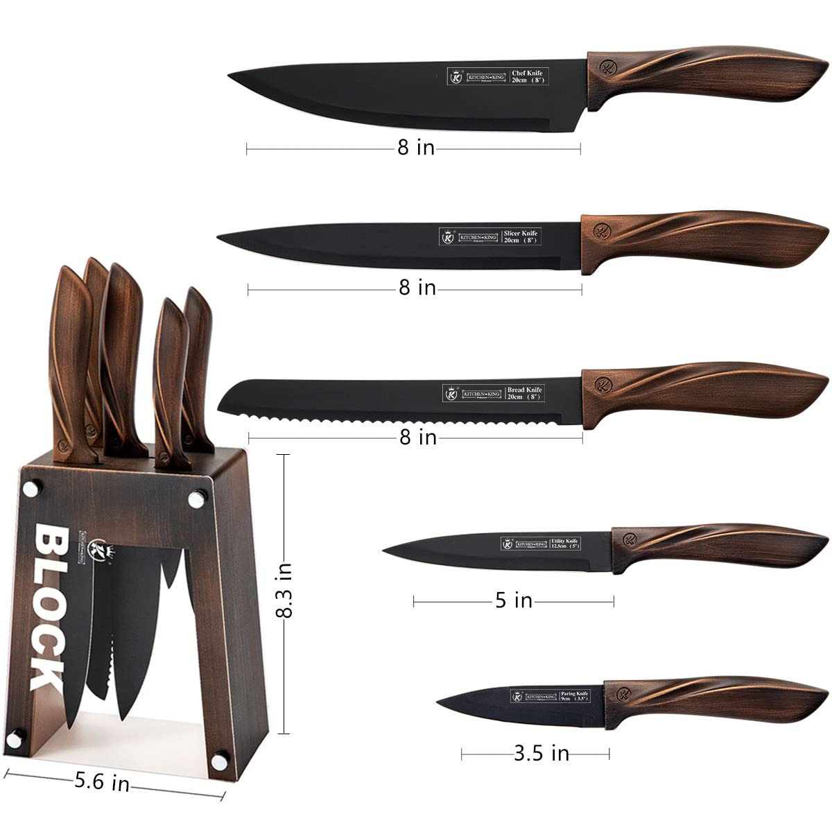 Kitchen Knife Set, Tinor 6-Piece Black Knife Sets for Kitchen with Acrylic Block, High Carbon Stainless Steel Sharp Kitchen Knives Chef Knife Block Set with Japanese Designed Ergonomic Handle