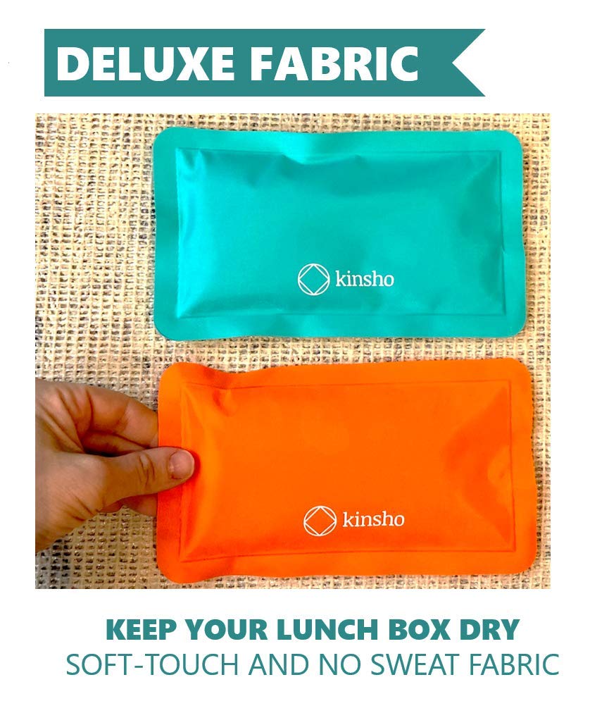 kinsho Ice Pack for Kids Lunch Box, Bag and Bento Boxes, 4 Pack Set, Reusable and Refreezable Soft Slim Pouches for Travel, School, Work or Camping, Long Lasting Cold, Flexible | Aqua Orangeā¦