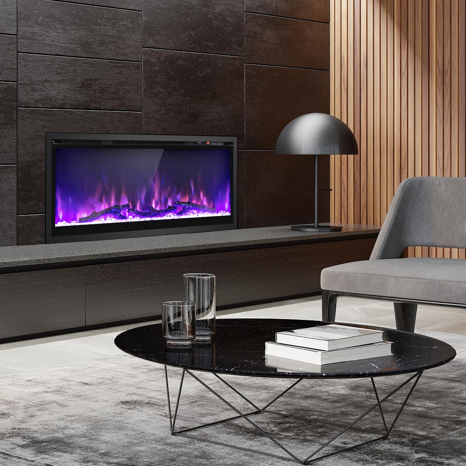 GOFLAME 36 Inch Electric Fireplace Recessed/Wall Mounted/Freestanding, Linear Electric Fireplace Heater Insert with Remote Control, Adjustable Flame Color & Brightness, Thermostat, Timer, 750W/1500W
