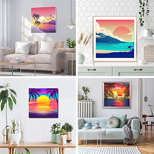 weharnc 4 Pack Paint by Number for Adults Landscape-Paint by Numbers for Adults Beginner,Seaside Sunset Scenery Paint by Number Perfect for Gift Home Wall Decor(8x8inch)
