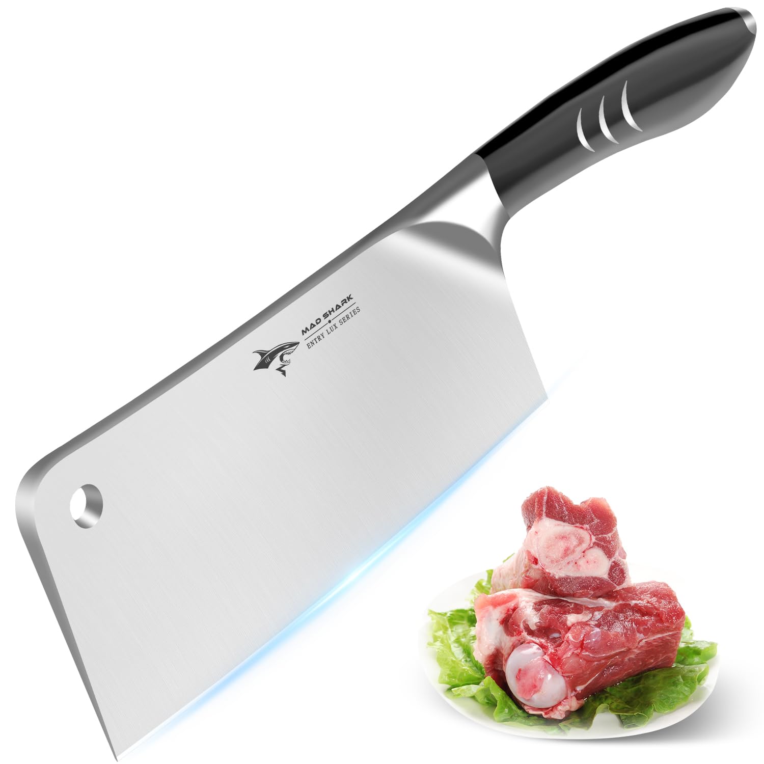 MAD SHARK Meat Cleaver & Heavy Duty Bone Chopper Knife 7.5 Inch, German High Carbon Stainless Steel Butcher Knife for Home Kitchen