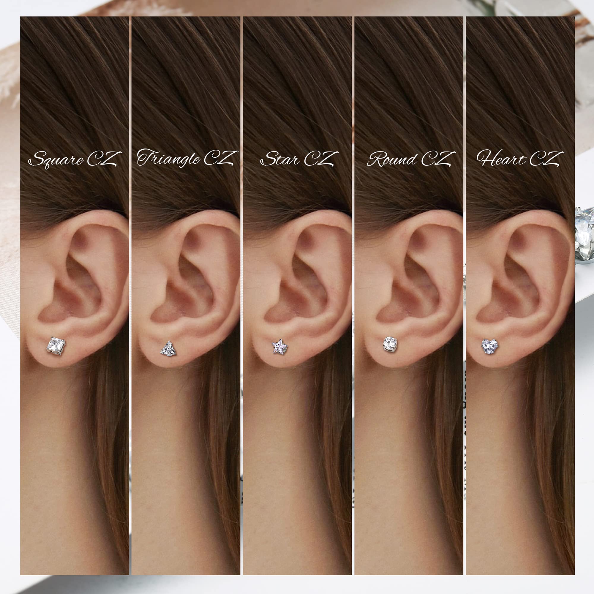 Florideco 5 Pairs Stainless Steel Magnetic Stud Earrings for Women Men Non Piercing CZ Hypoallergenic Earrings Clip On Stud Earrings Set 6MM