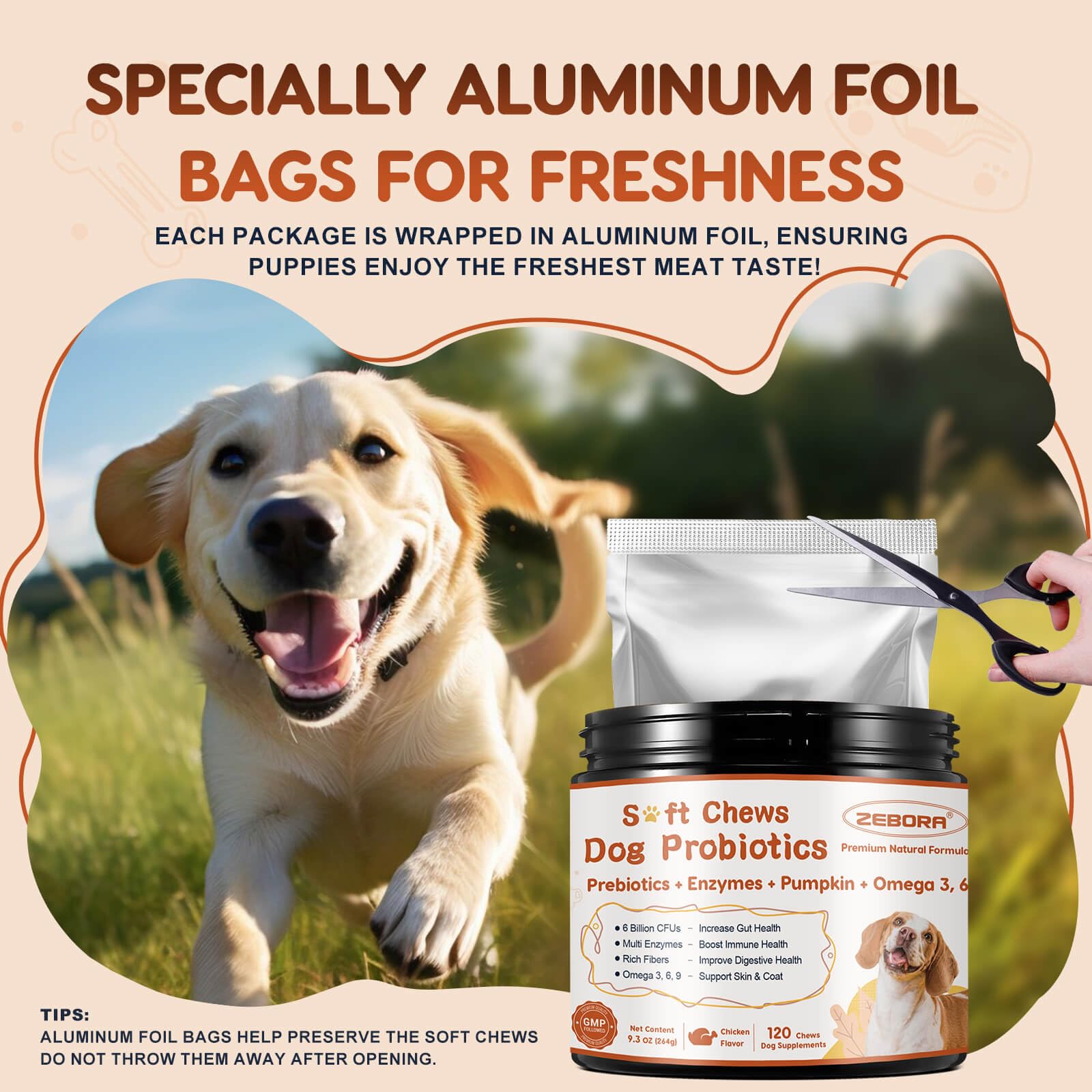 Probiotics for Dogs, Dog Probiotics for Digestive Health, Plus Pumpkin and Fish Oil, for Gut & Itchy, 103 Soft Chews