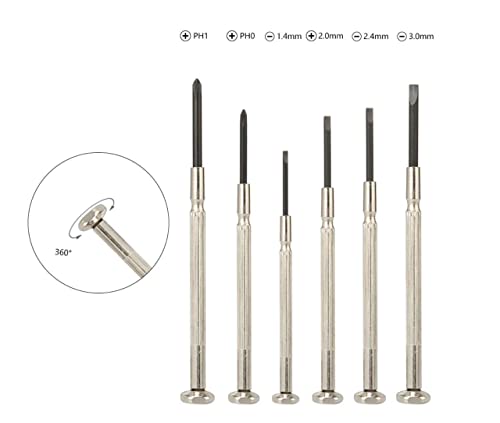 InterSet 6Pcs Mini Screwdriver Set, Eyeglass Repair Screwdriver, Precision Repair Tool Kit with 6 Different Size Flathead and Philips Screwdrivers, Ideal for Watch, Jewelers