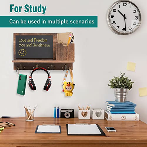 NUKied Key Holder for Wall Decorative, Mail Organizer Wall Mount with 4 Double Key Hooks and Message Board, Rustic Wooden Key and Mail Holder for Wall, Home Decor for Entryway, Hallway, Brown